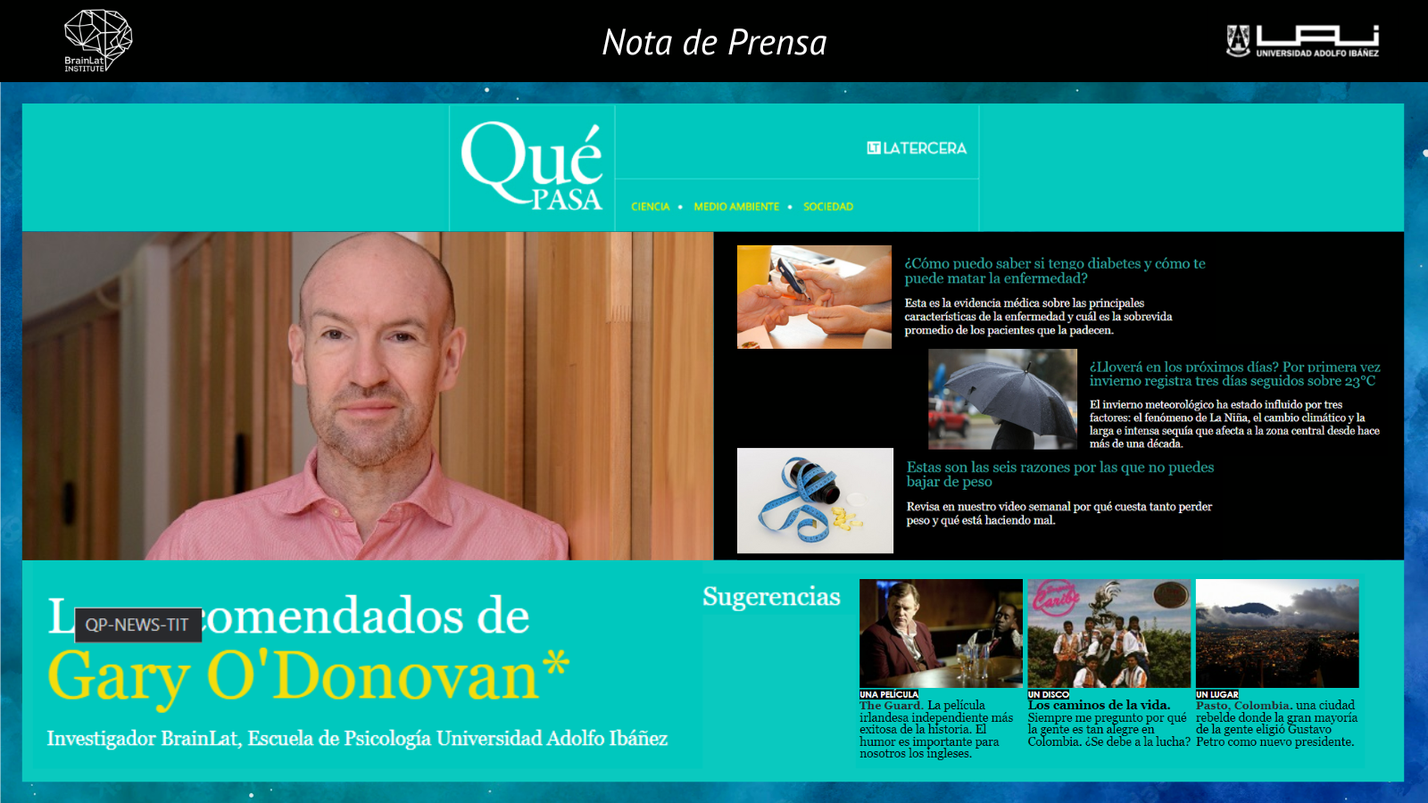 Qué Pasa - La Tercera: Los recomendados de Gary O'Donovan - BrainLat Institute